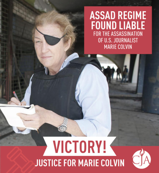 Assad Regime Found Liable For Death of War Reporter Marie Colvin – CJA